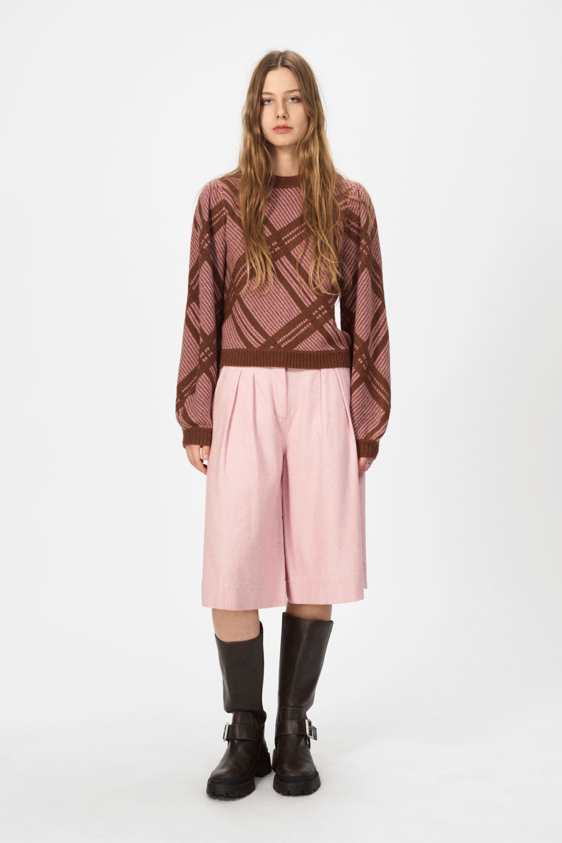 Vienna Crewneck - Chestnut Pink Check